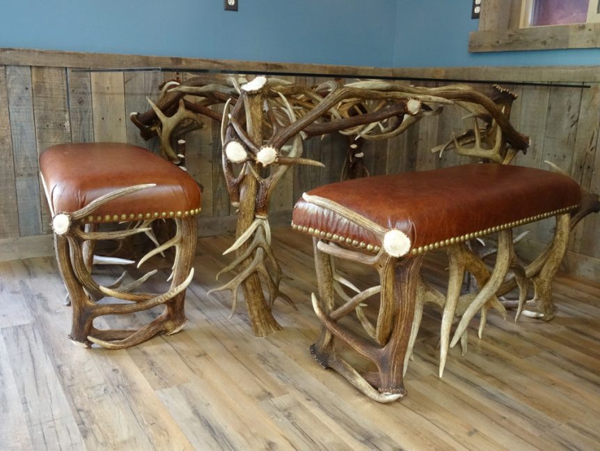 Antler Dining Table with Deer and Elk Antlers - Montana Antler Works